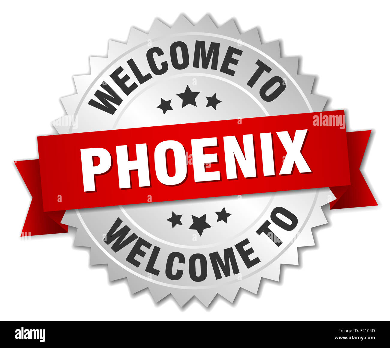 Phoenix 3d silver badge with red ribbon Stock Photo - Alamy