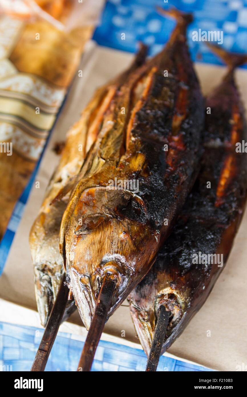 Indonesia, Maluku province, East Seram, Bula, grilled fishes in the ...