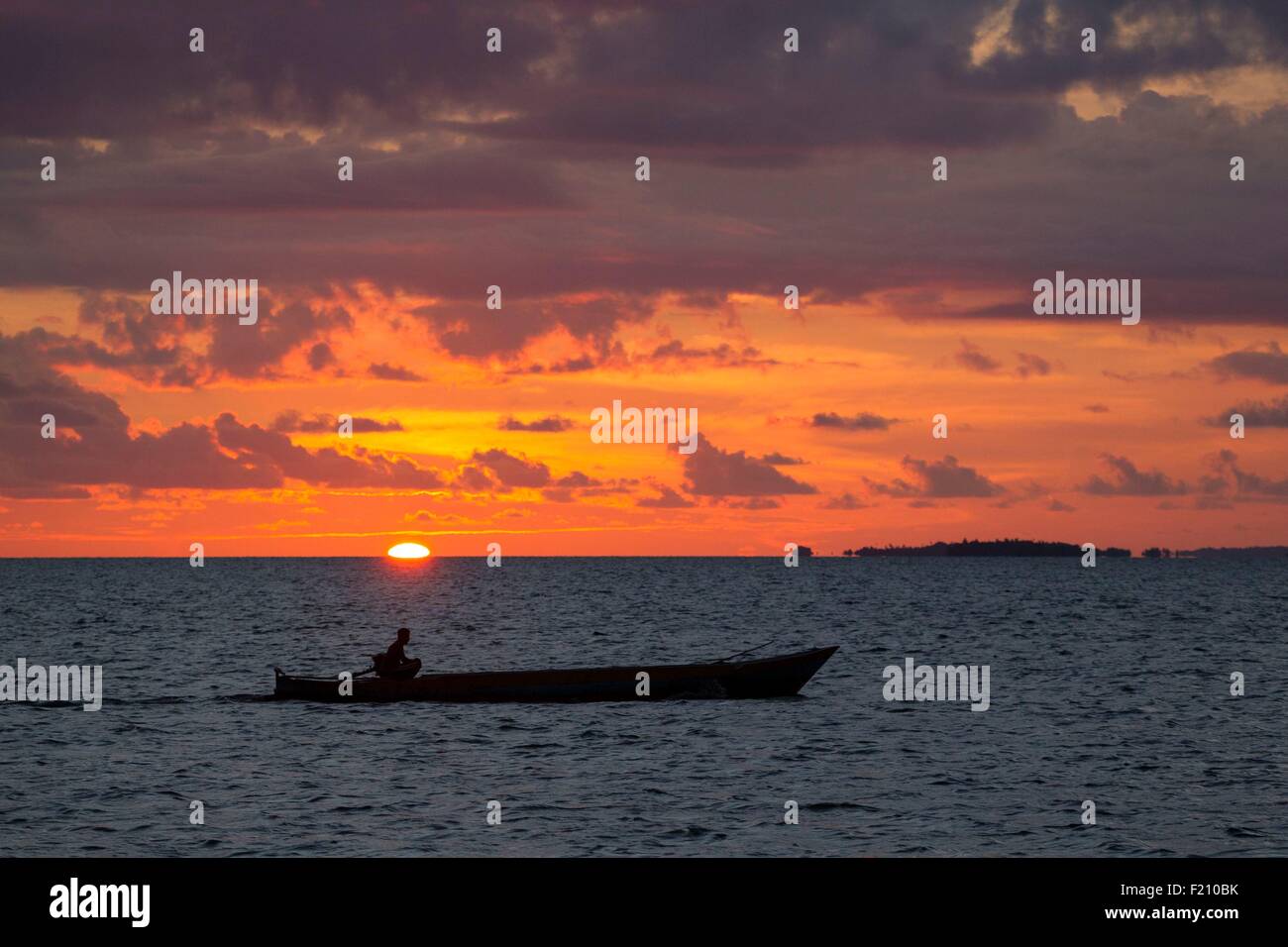 Indonesia, Maluku province, East Seram, Koon island, sunset with Nukus ...