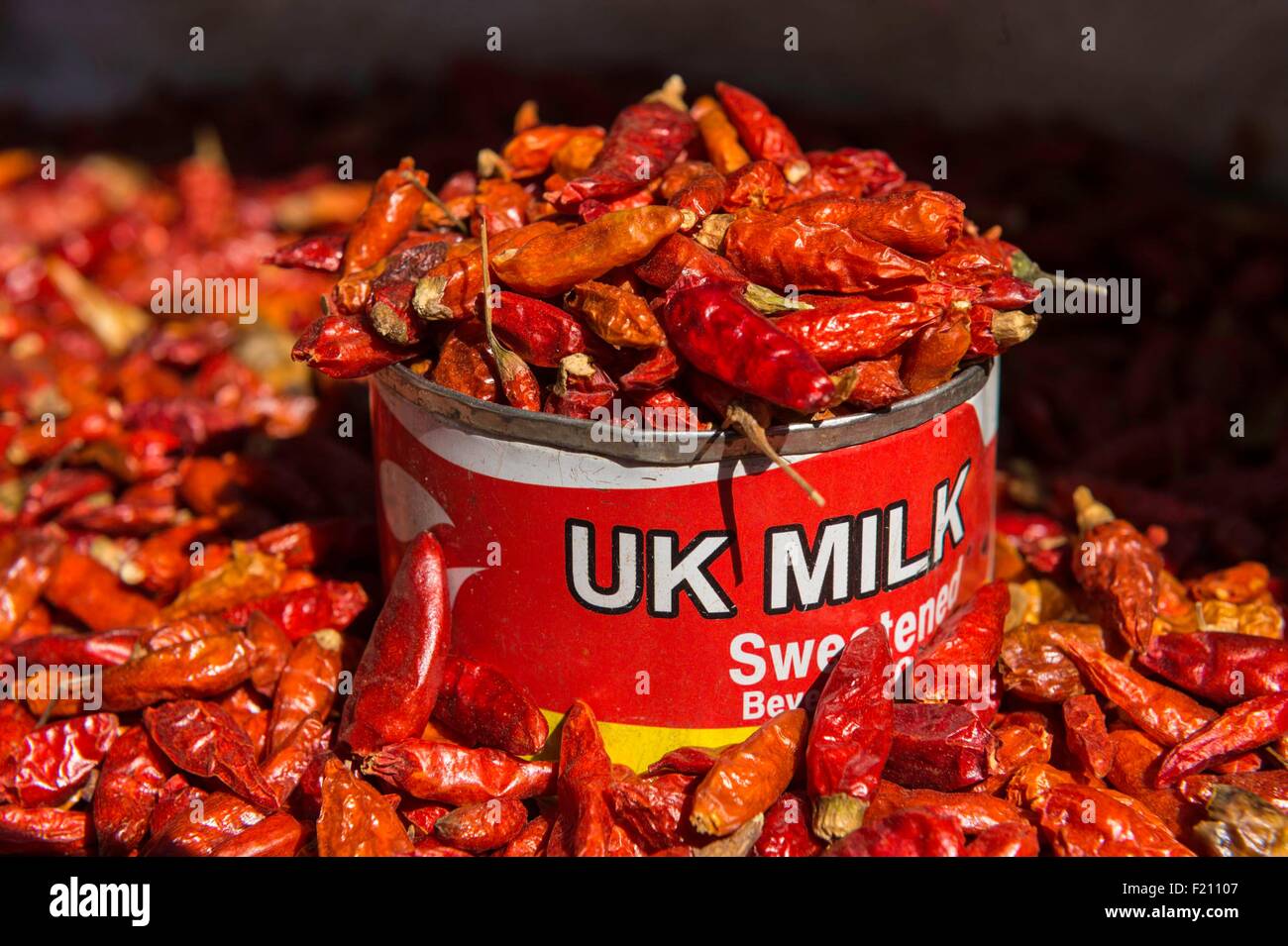 Myanmar (Burma), Shan state, Pao's tribe, Pinlaung, market, chili Stock ...