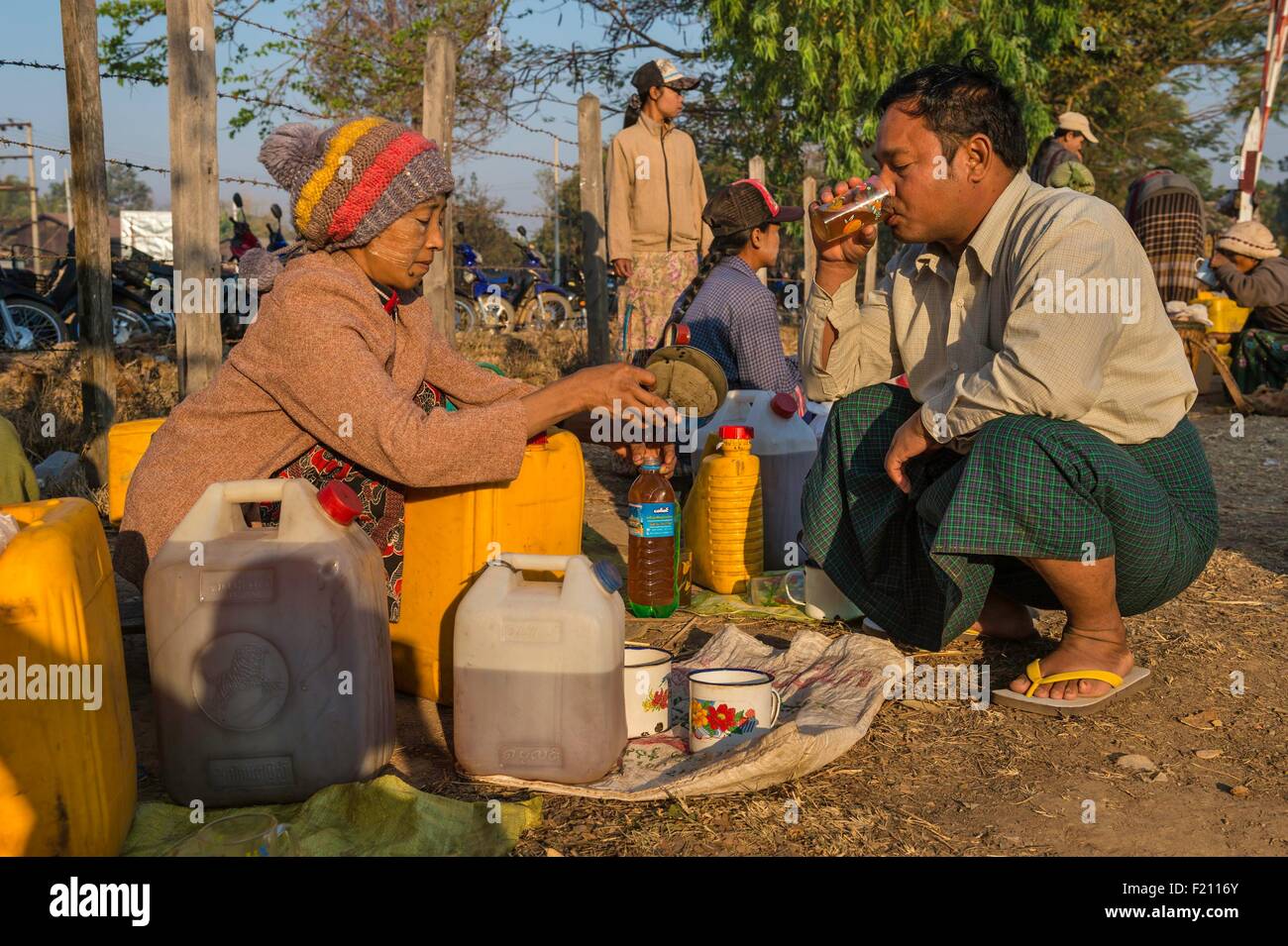 Myanmar (Burma), Shan state, Demawso, market, rice alcool Stock Photo ...