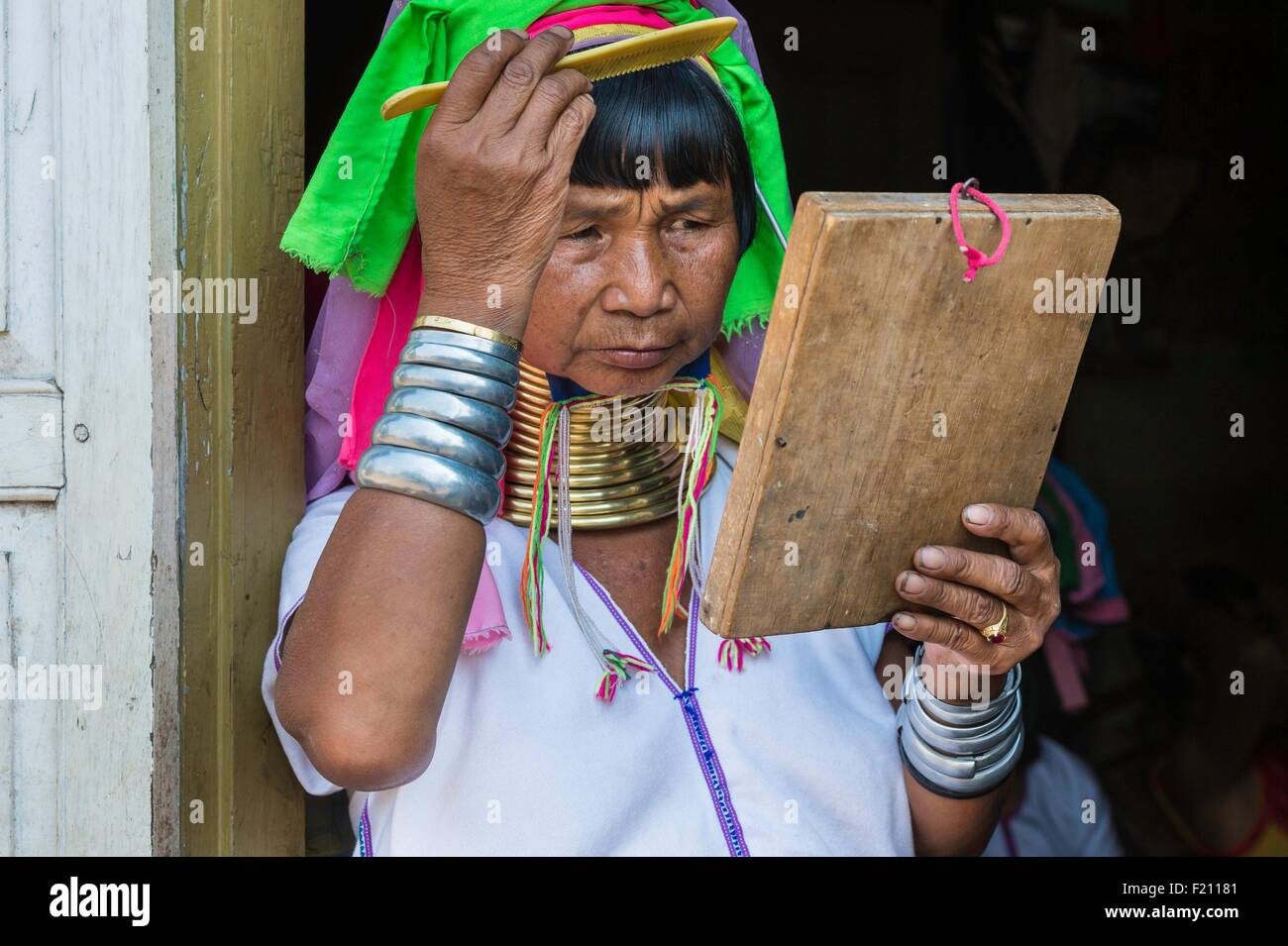 Myanmar (Burma), Kayah state, Kayan tribe (Padaung), Loikaw area, Kon Ta, Moe Su a woman named ...
