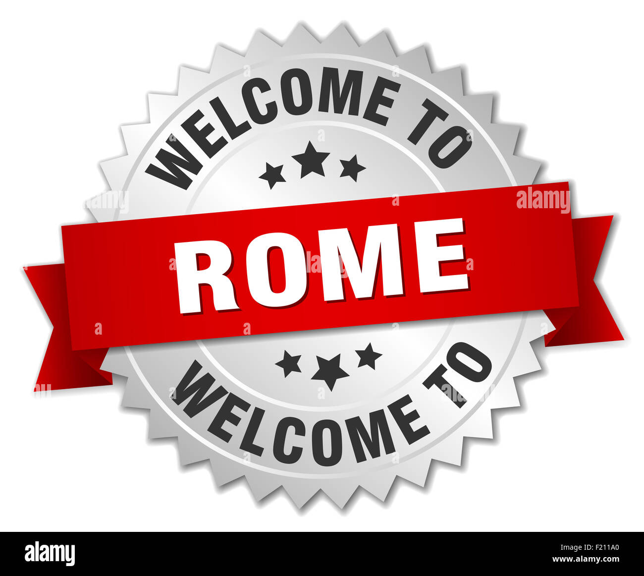 Rome 3d silver badge with red ribbon Stock Photo - Alamy