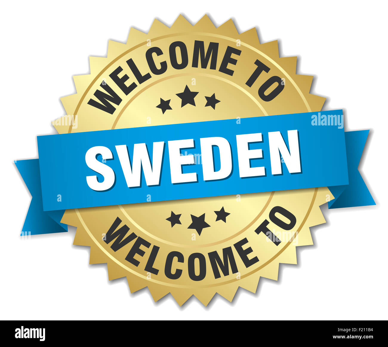Sweden 3d gold badge with blue ribbon Stock Photo - Alamy