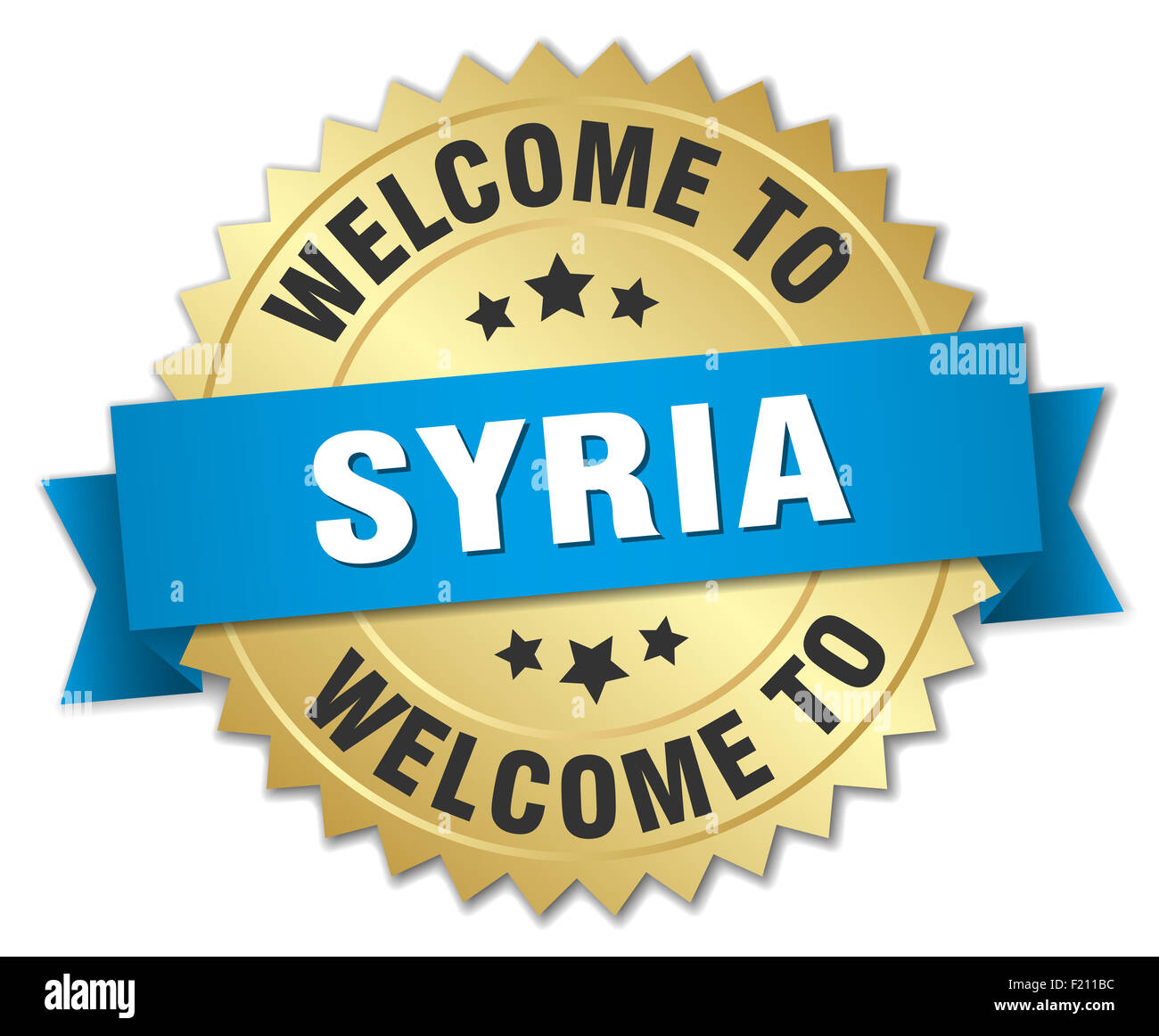Syria 3d gold badge with blue ribbon Stock Photo - Alamy