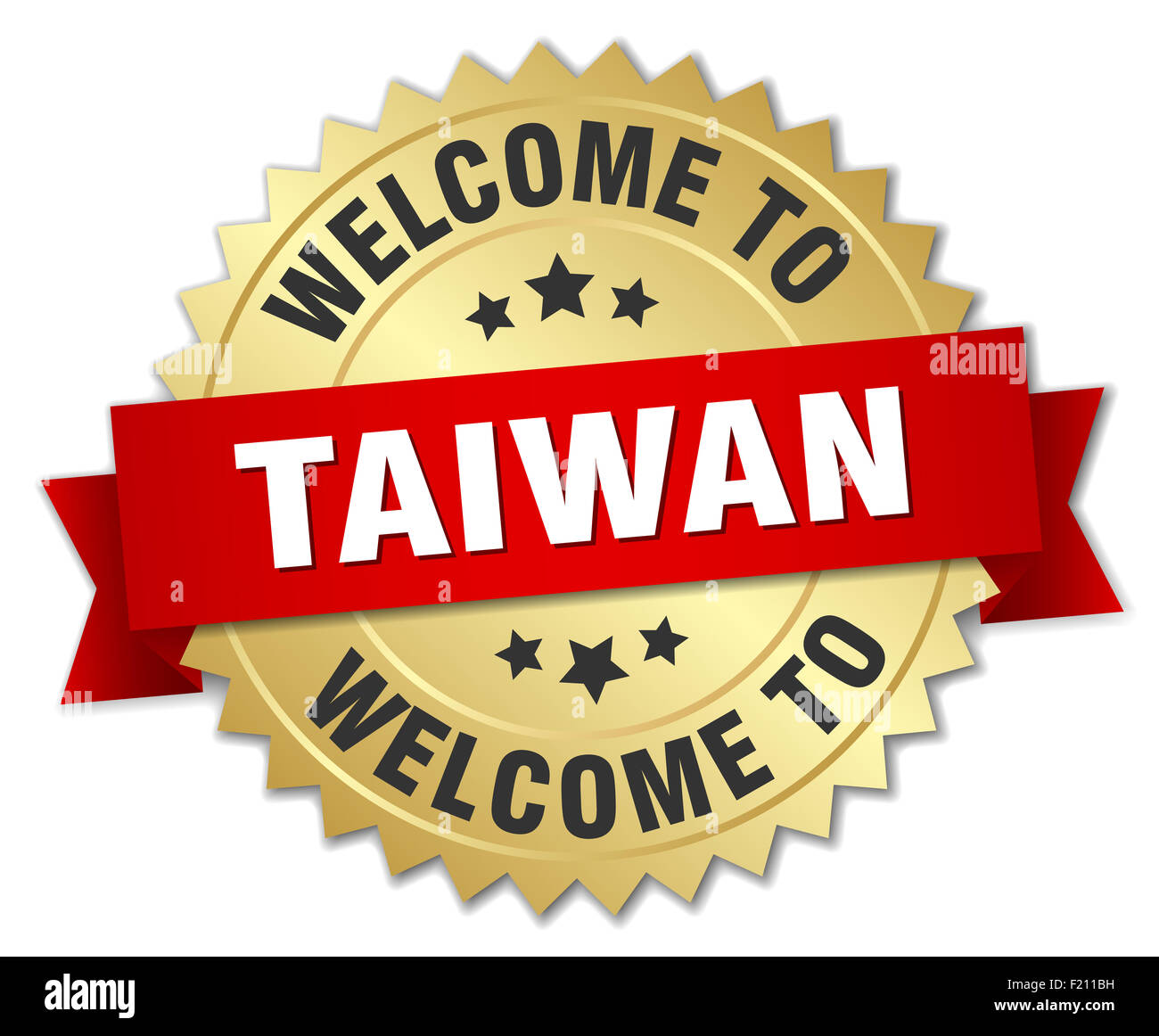 Taiwan 3d gold badge with red ribbon Stock Photo - Alamy