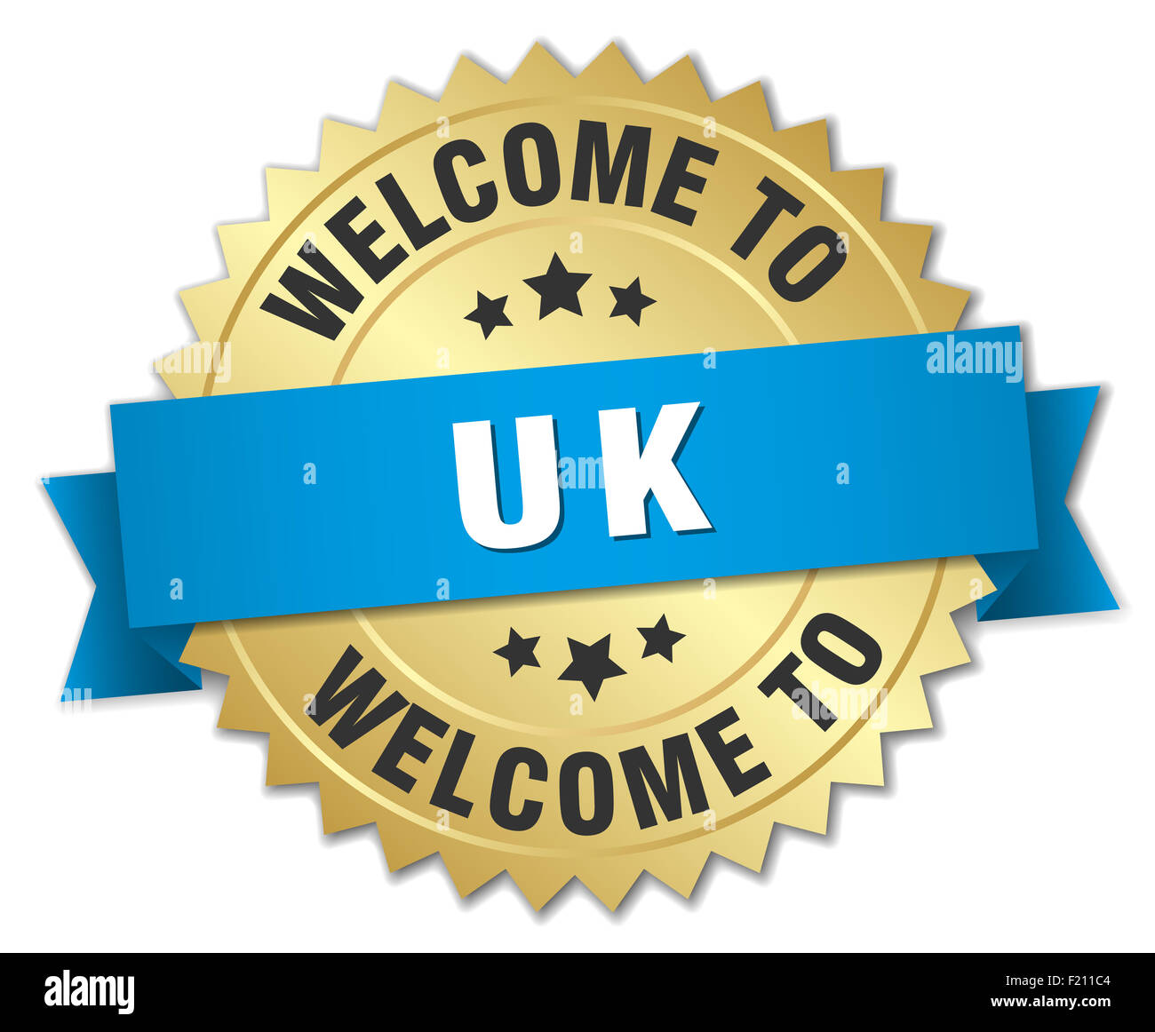 uk 3d gold badge with blue ribbon Stock Photo - Alamy
