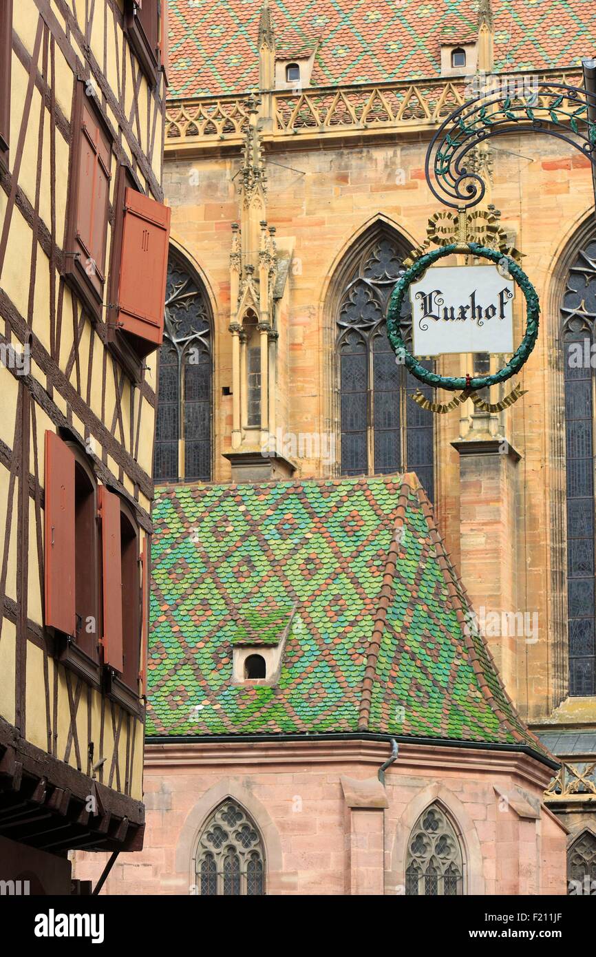 France, Haut Rhin, route des Vins d'Alsace, Colmar, shop sign, half ...