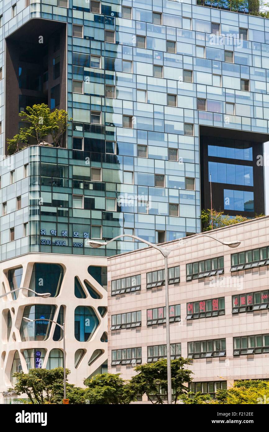 South Korea, Seoul's Gangnam neighborhood, Teheranno, office buildings ...
