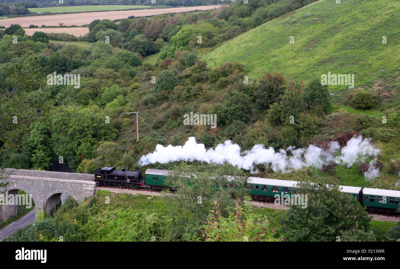 Steam engine and train near Corfe Castle Stock Photo - Alamy