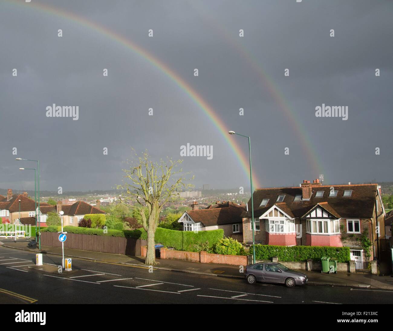 A double rainbow over London, UK Stock Photo - Alamy