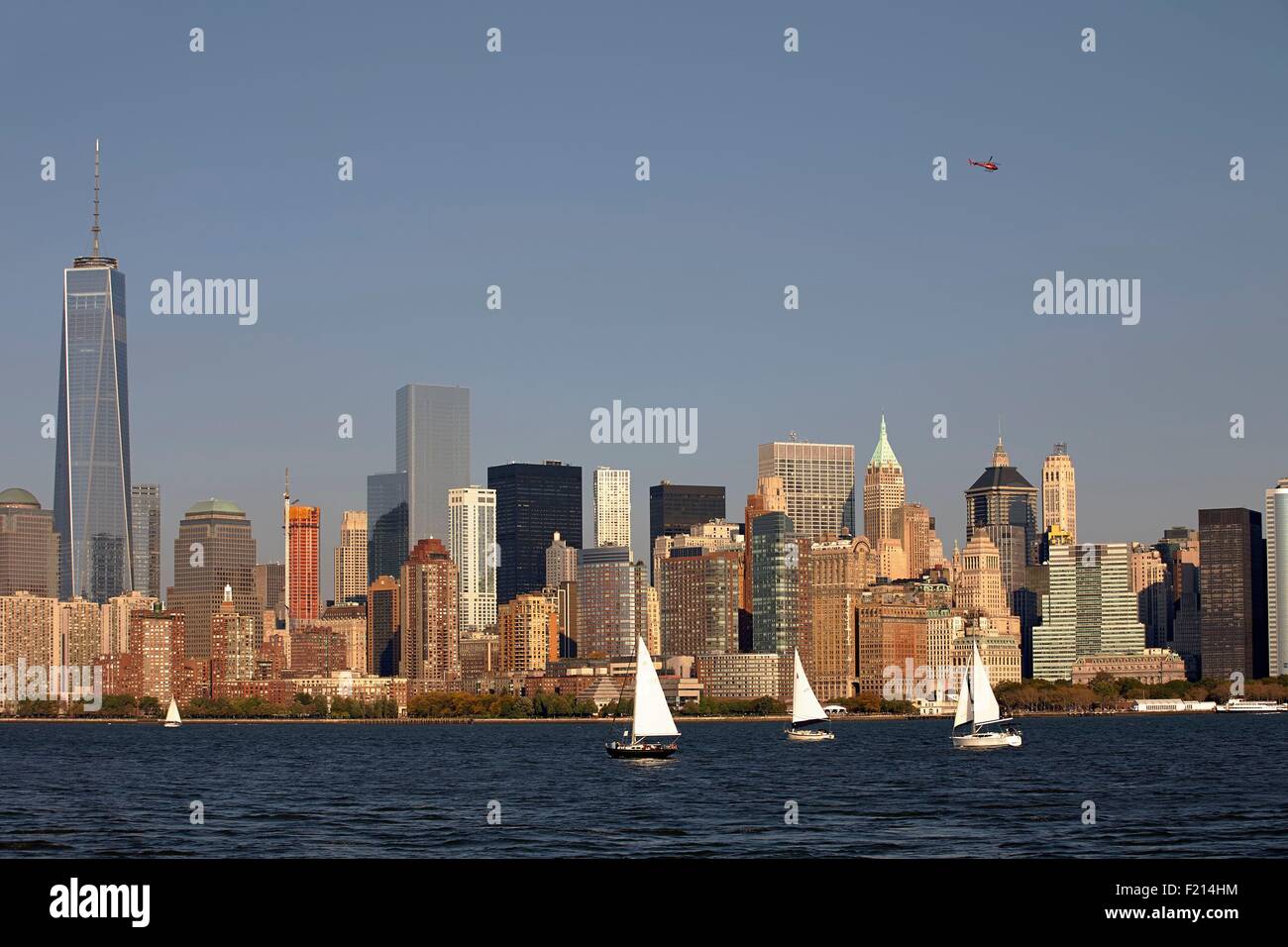 United States, New York, Manhattan, View of Lower Manhattan and the new ...
