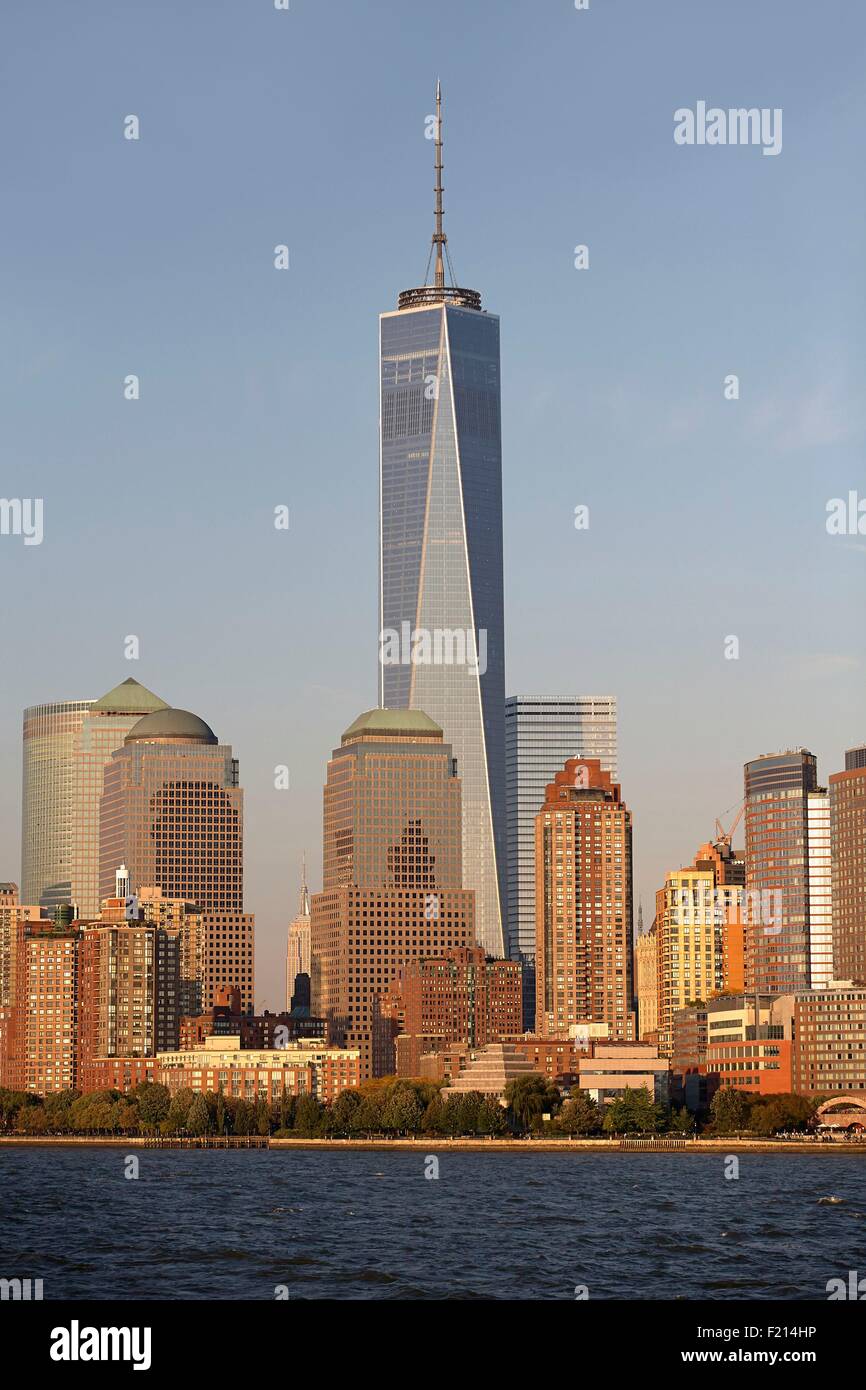 United States, New York, Manhattan, View of Lower Manhattan and the new ...