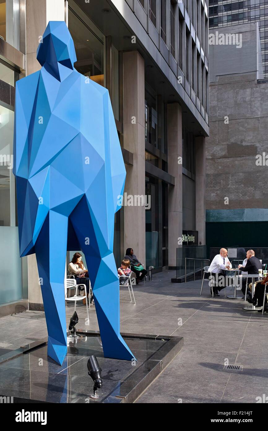 United States, New York, Manhattan, Blue sculpture near the Museum of ...