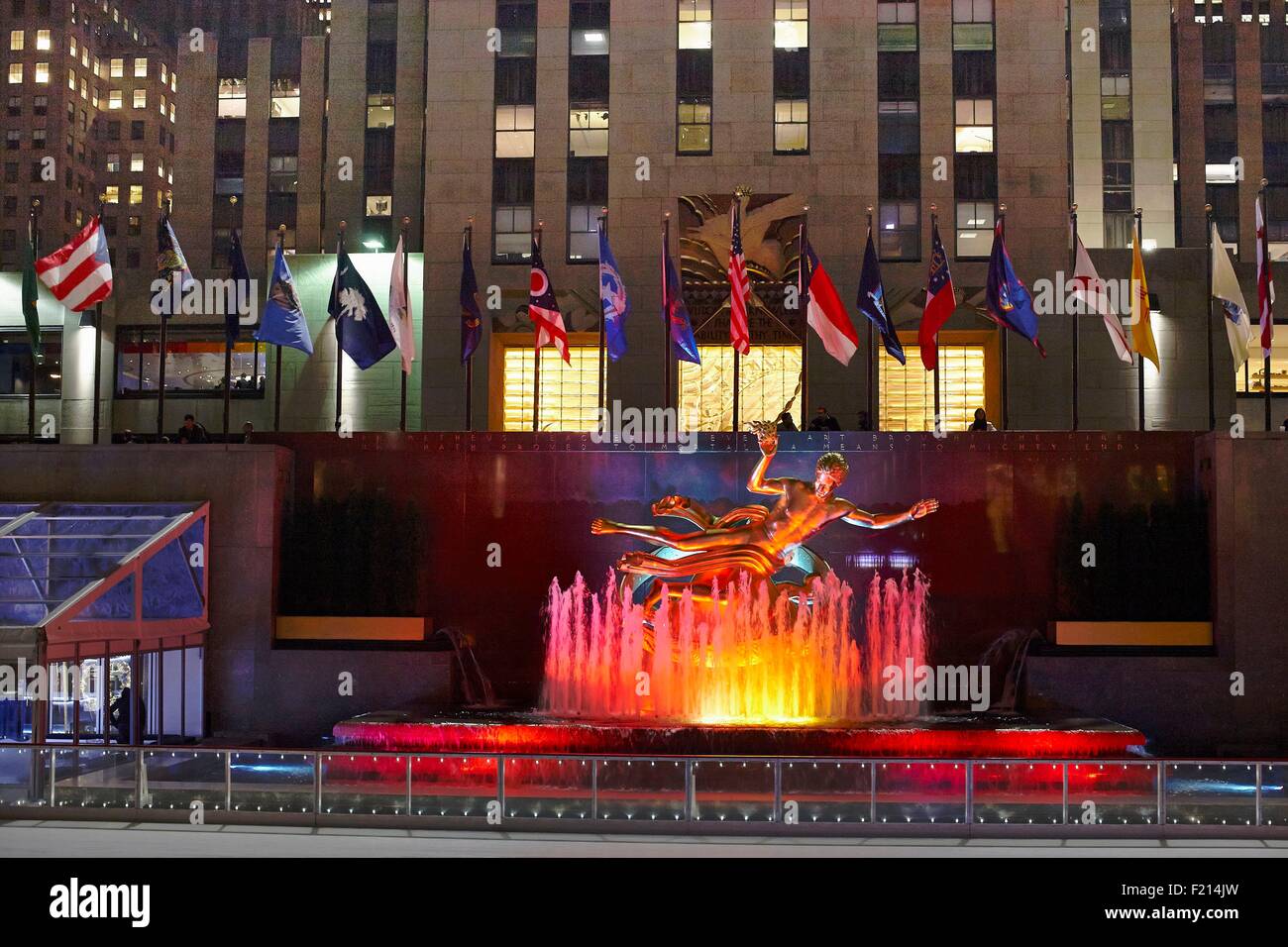 United States, New York, Manhattan, Midtown, Prometheus statue at ...