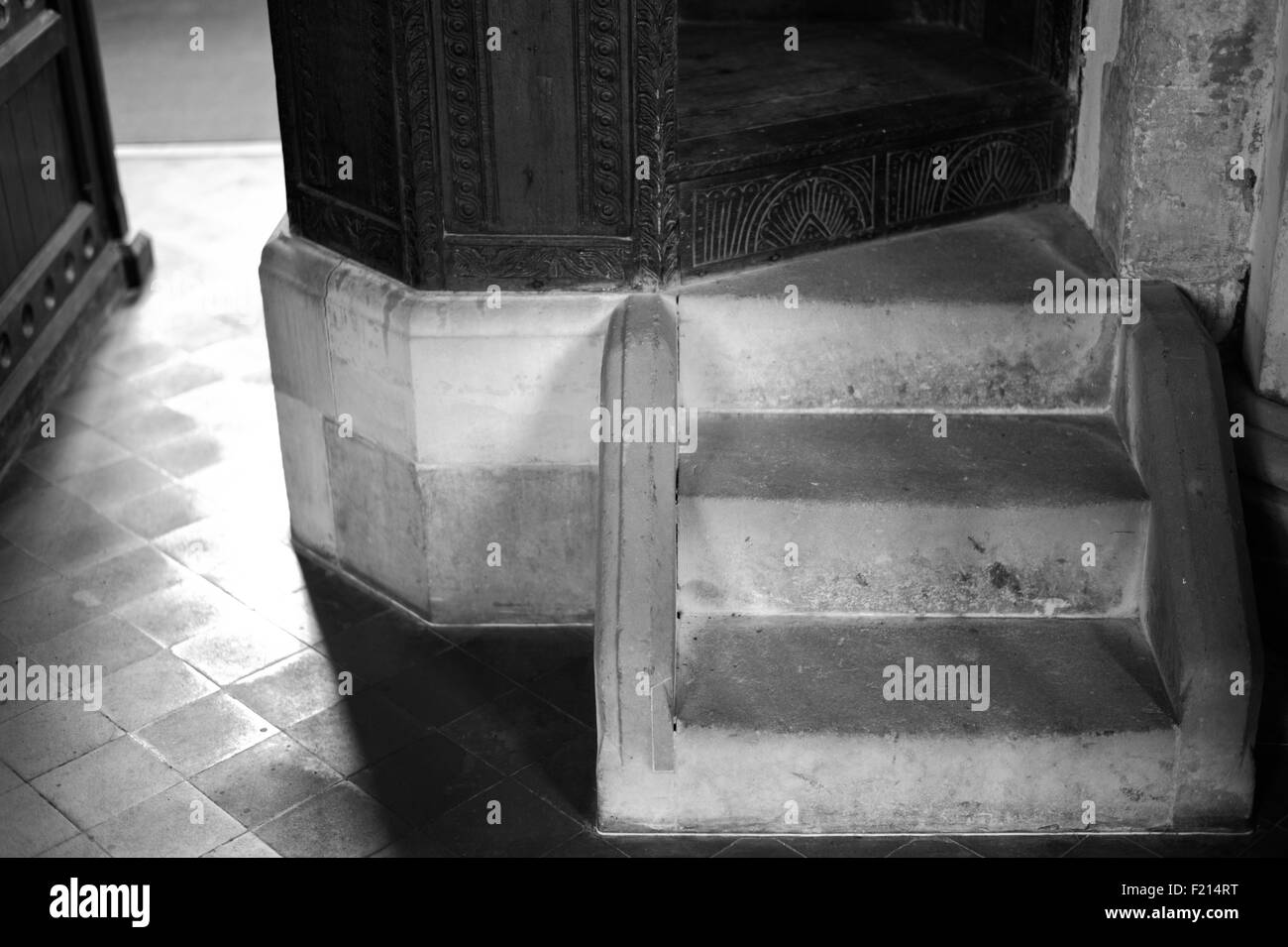 Stone pulpit steps in church Hertfordshire Stock Photo - Alamy