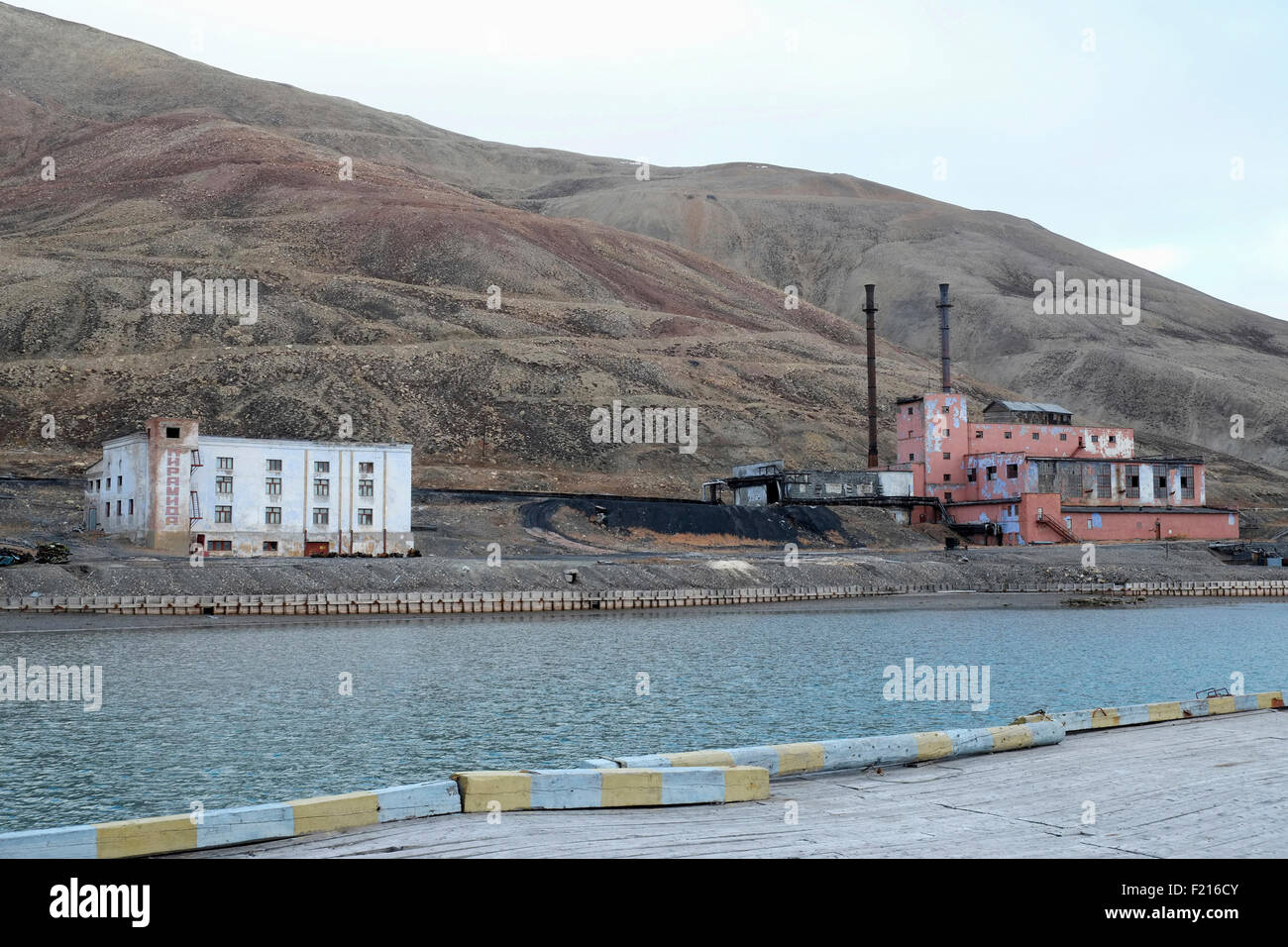 Norway, Svalbard, Pyramiden, Russian settlement, Derelict coal-fired ...