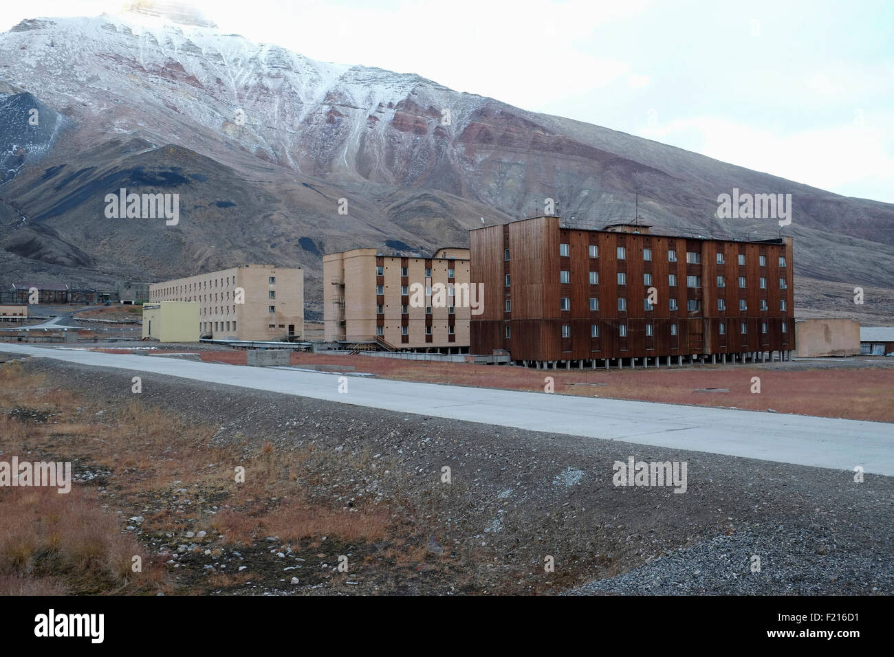 Norway Svalbard Pyramiden Russian settlement Accommodation blocks at ...