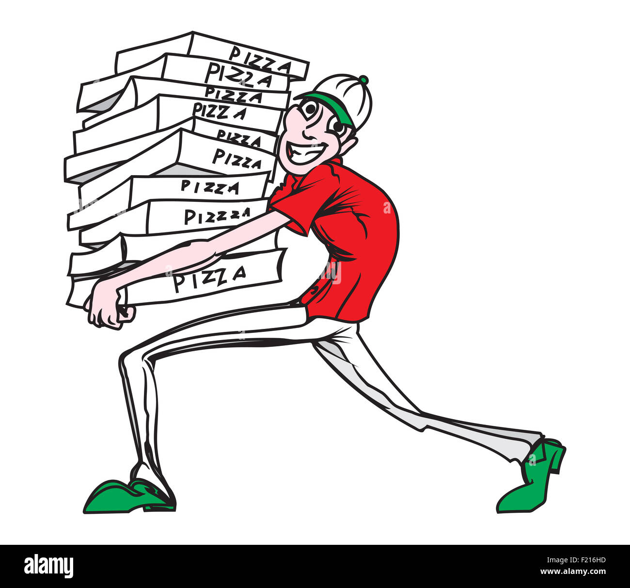 Vector illustrations of the pizza delivery man Stock Photo - Alamy