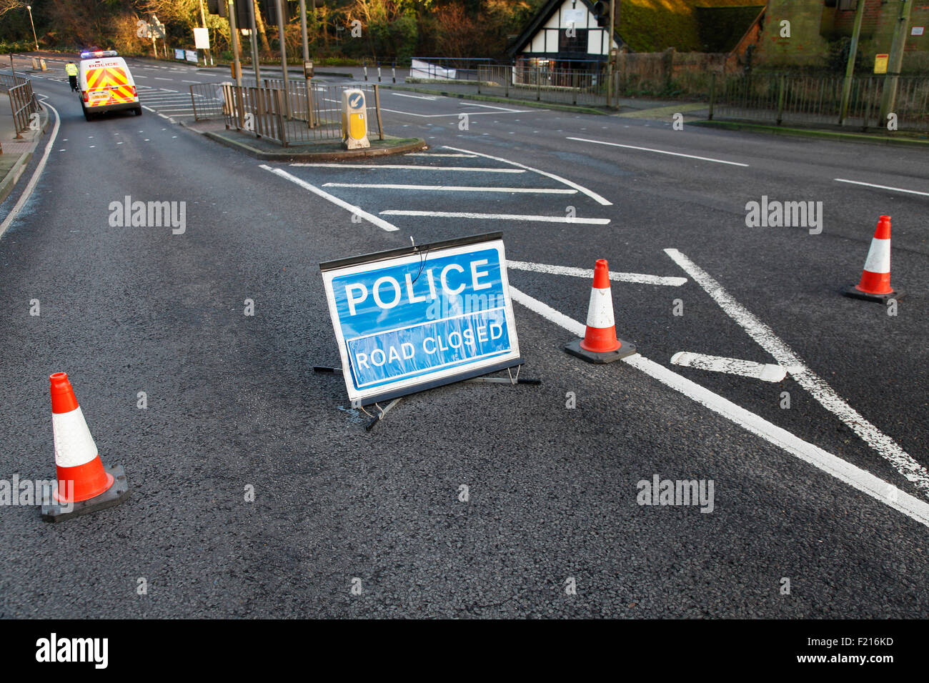 Transport, Road, Police Road Closed Stock Photo - Alamy