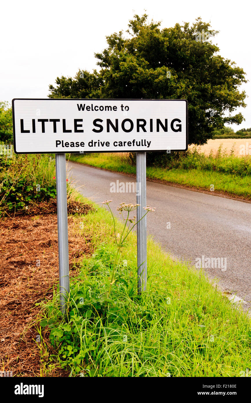 Sign for Little Snoring, Norfolk, England Stock Photo - Alamy