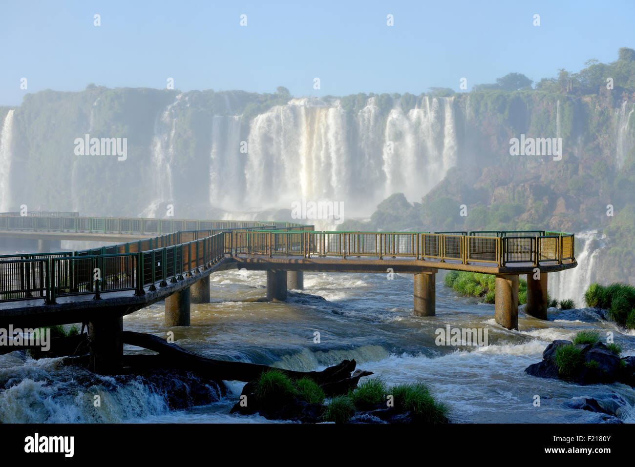 Viewing walkway over Iguacu waterfalls from the Brazil side, Foz De ...