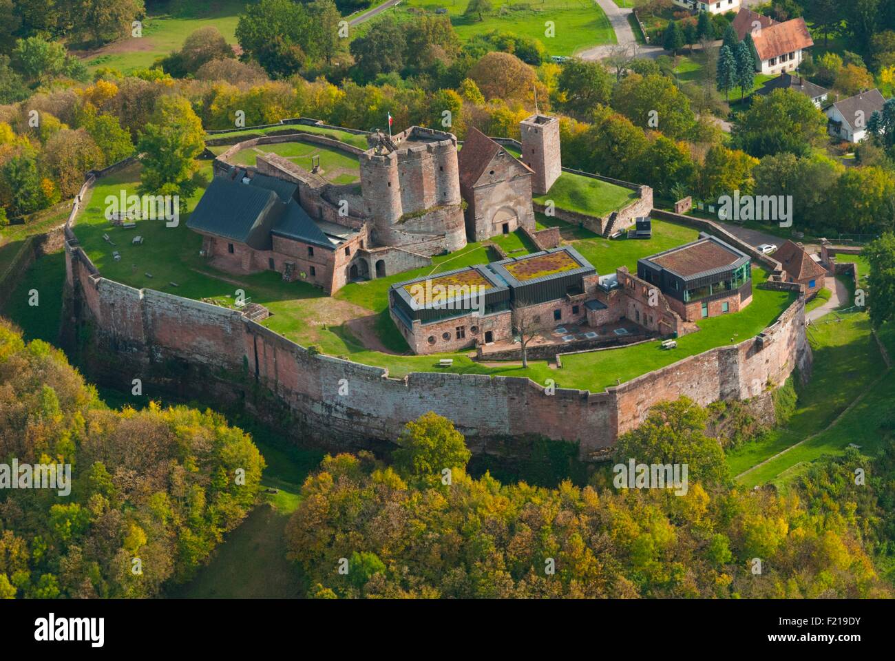 France, Bas Rhin (67), Lichtenberg village and castle (aerial view ...