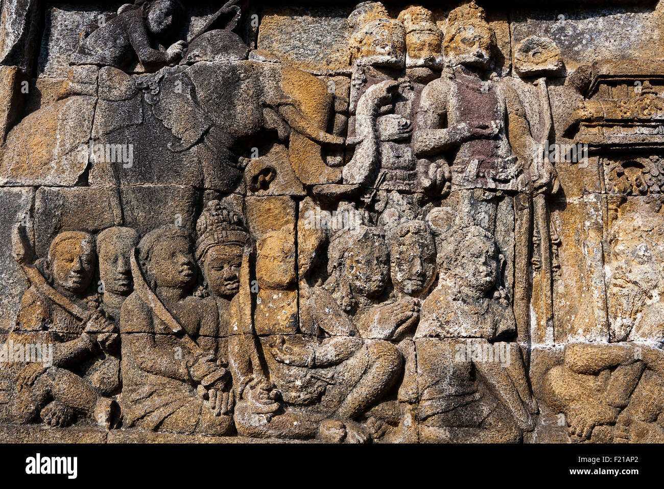 Indonesia, Java, Borobudur, Bas-relief, showing an elephant Stock Photo ...