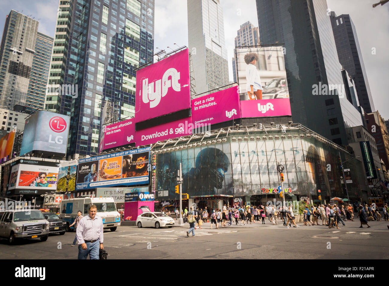 Advertising in Times Square in New York for the Lyft ridesharing ...