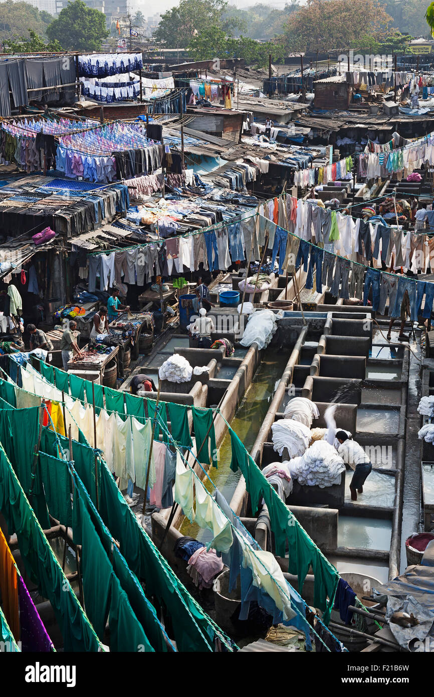 India, Maharashtra, Mumbai, Taditional outdoor laundry, the dhobi ghat ...