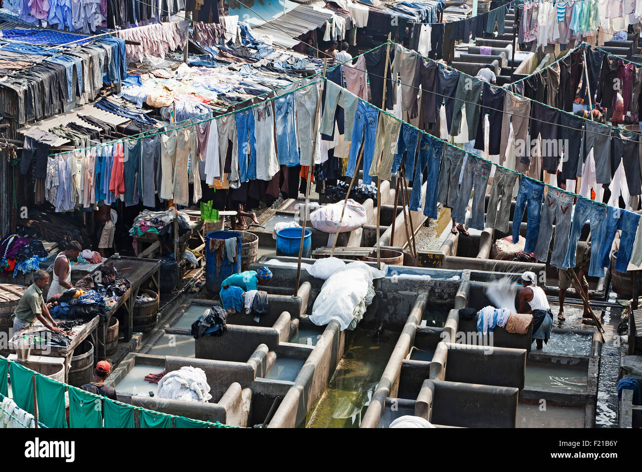 India, Maharashtra, Mumbai, Traditional open-air laundry, the dhobi ...