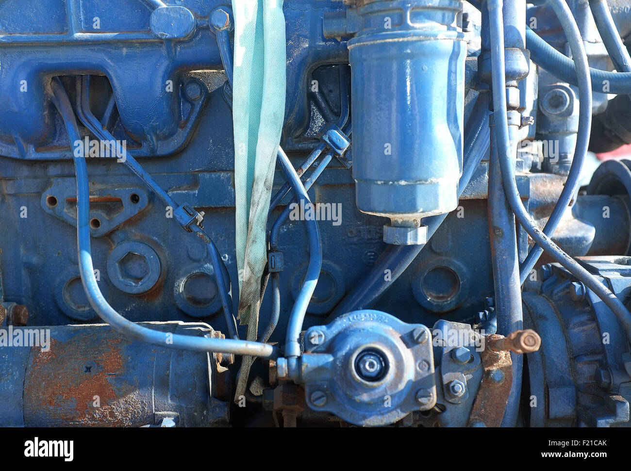 Blue painted boat engine Stock Photo - Alamy
