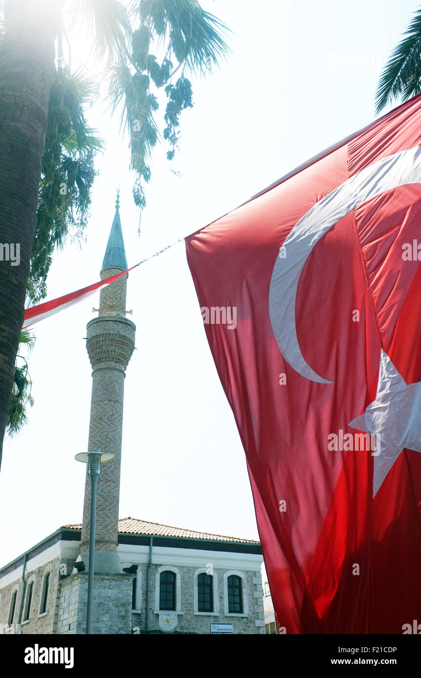 Big Turkish Flag with a mosque behind Stock Photo - Alamy