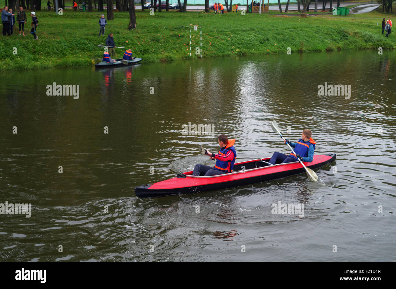 World Tourism Day.Sport tourism competition in park on the river Vitba ...