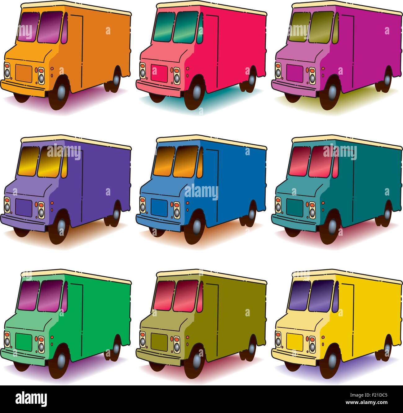A set of nine colorful panel truck illustrations Stock Vector Image ...
