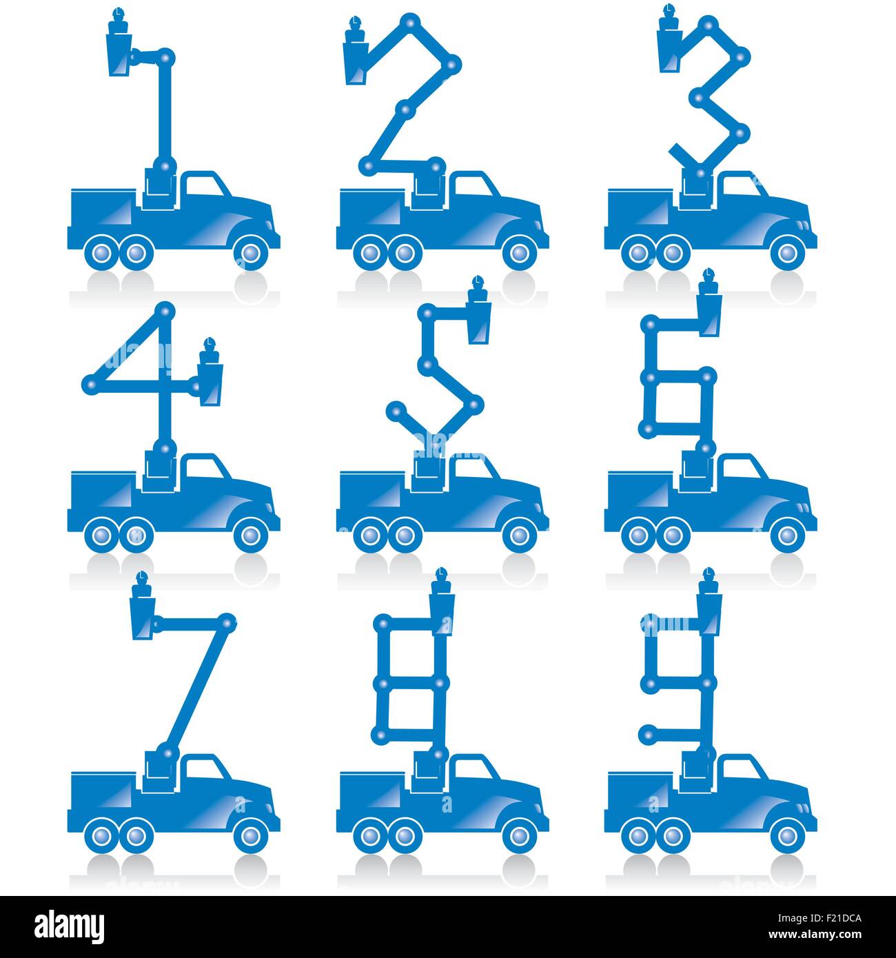 Cherry pickers with numbers made from the boom configurations Stock ...