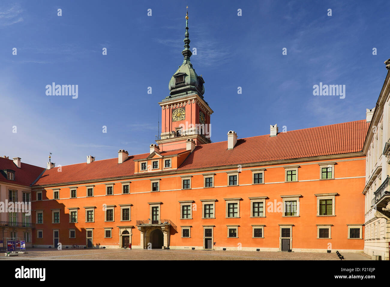 Poland, Warsaw, Royal Castle, clock tower seen from castle courtyard ...