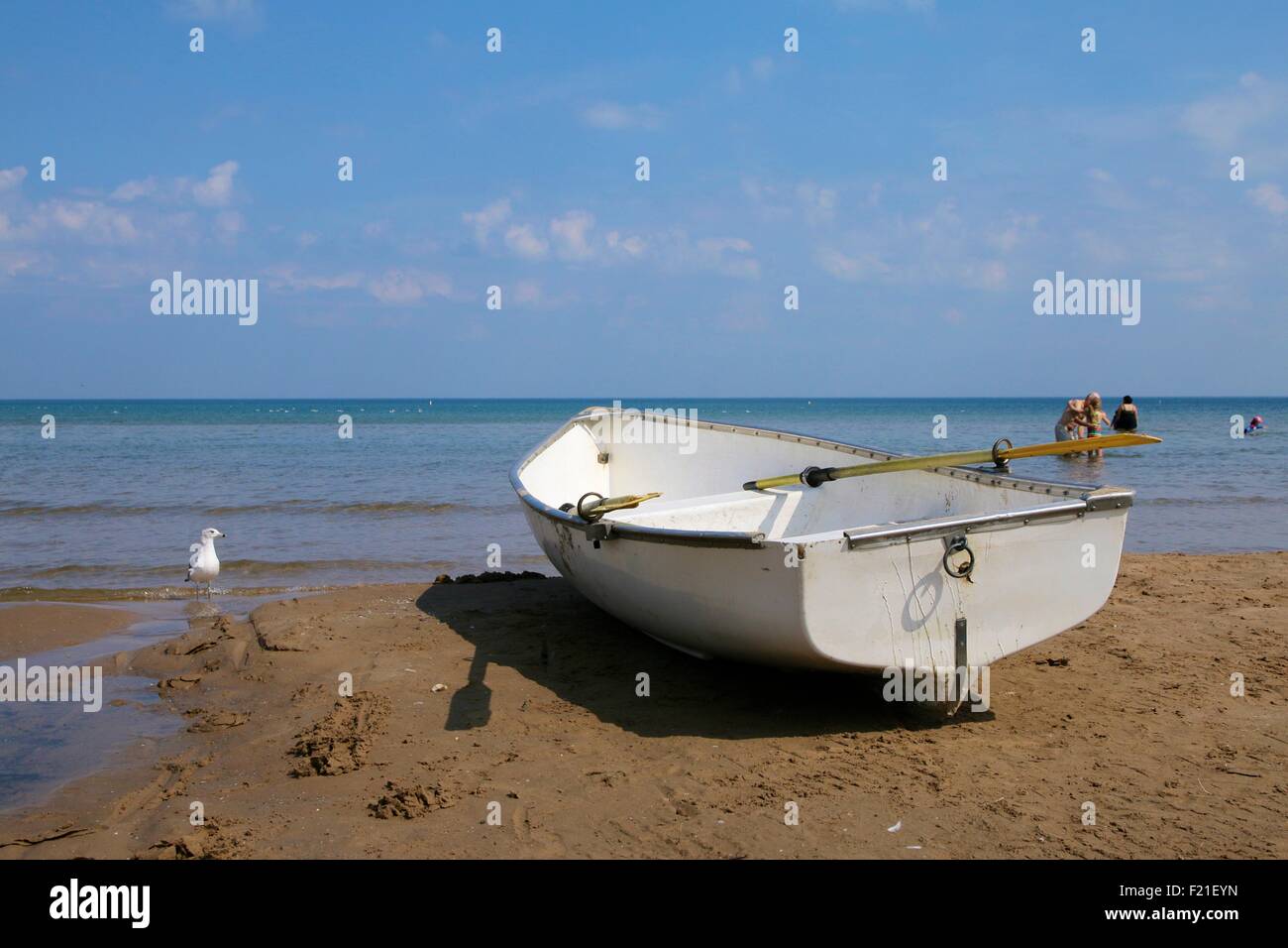 Lifeguard service rowboat. Montrose Beach, Chicago, Illinois Stock ...