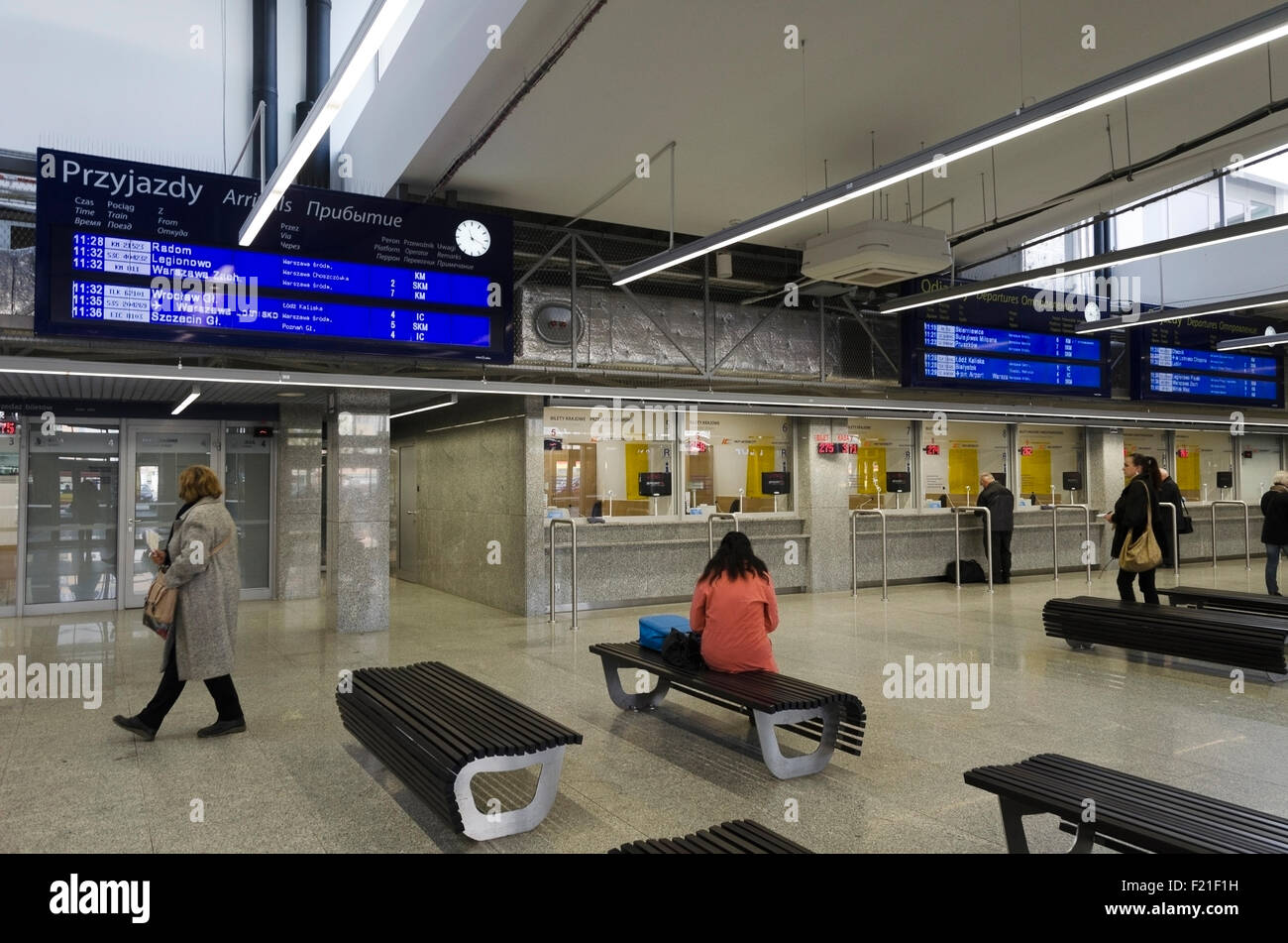 Inside the Warsaw East Railway Station with ticket counters, Warszawa ...