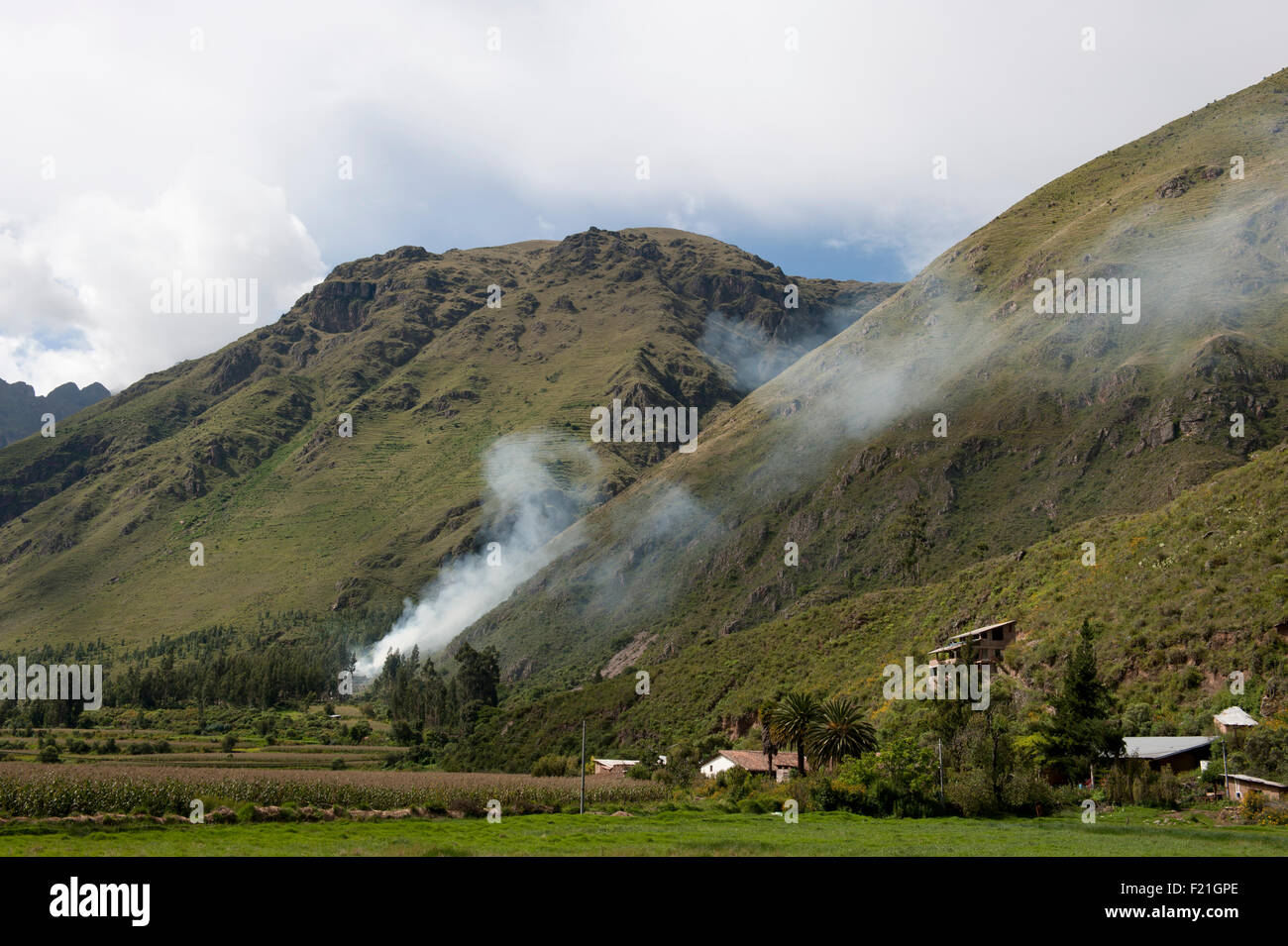 A beautiful Peruvian landscape on an overcast day in the Calca Province ...