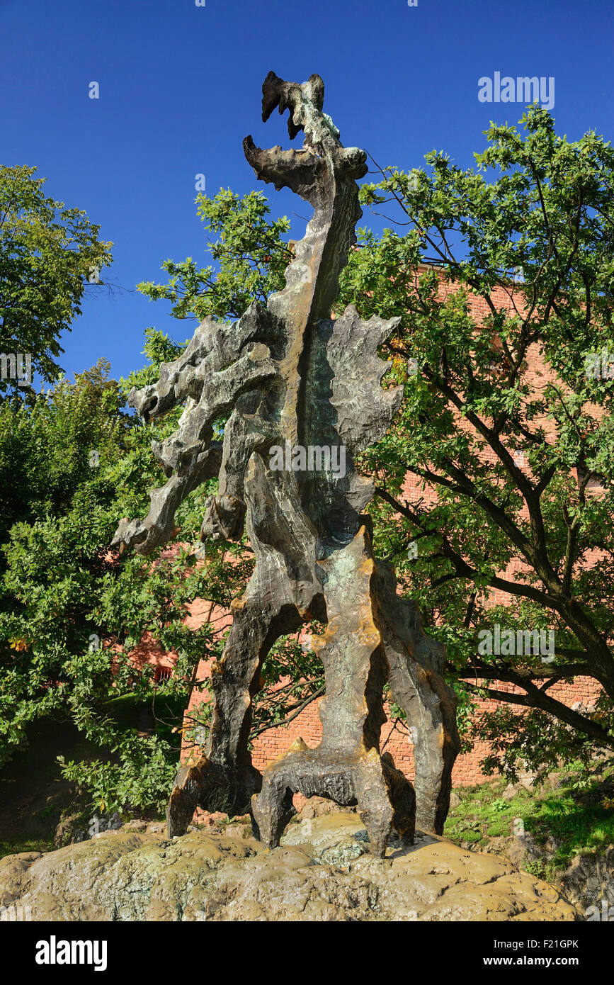 Poland, Krakow, Statue of the Wawel Dragon outside Smocza Jama or the ...