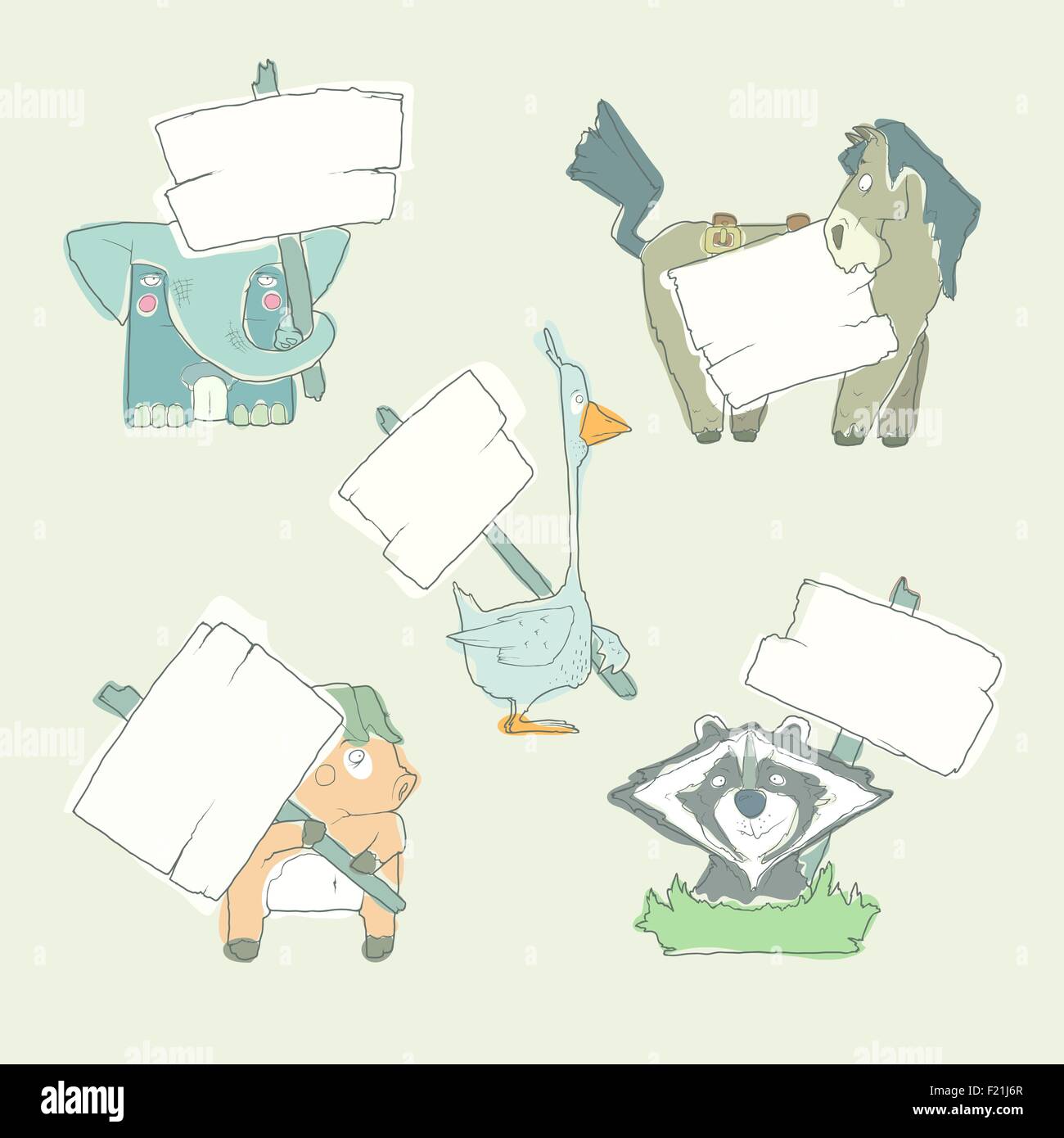 Hand-drawn cartoon vector collection of animals with posters Stock ...