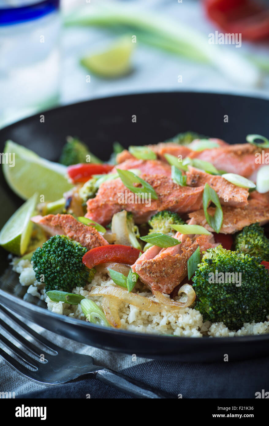Salmon rice broccoli hi-res stock photography and images - Alamy