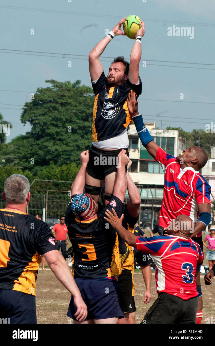 Havana, Cuba. 9th Sep, 2015. Players compete during a rugby match ...