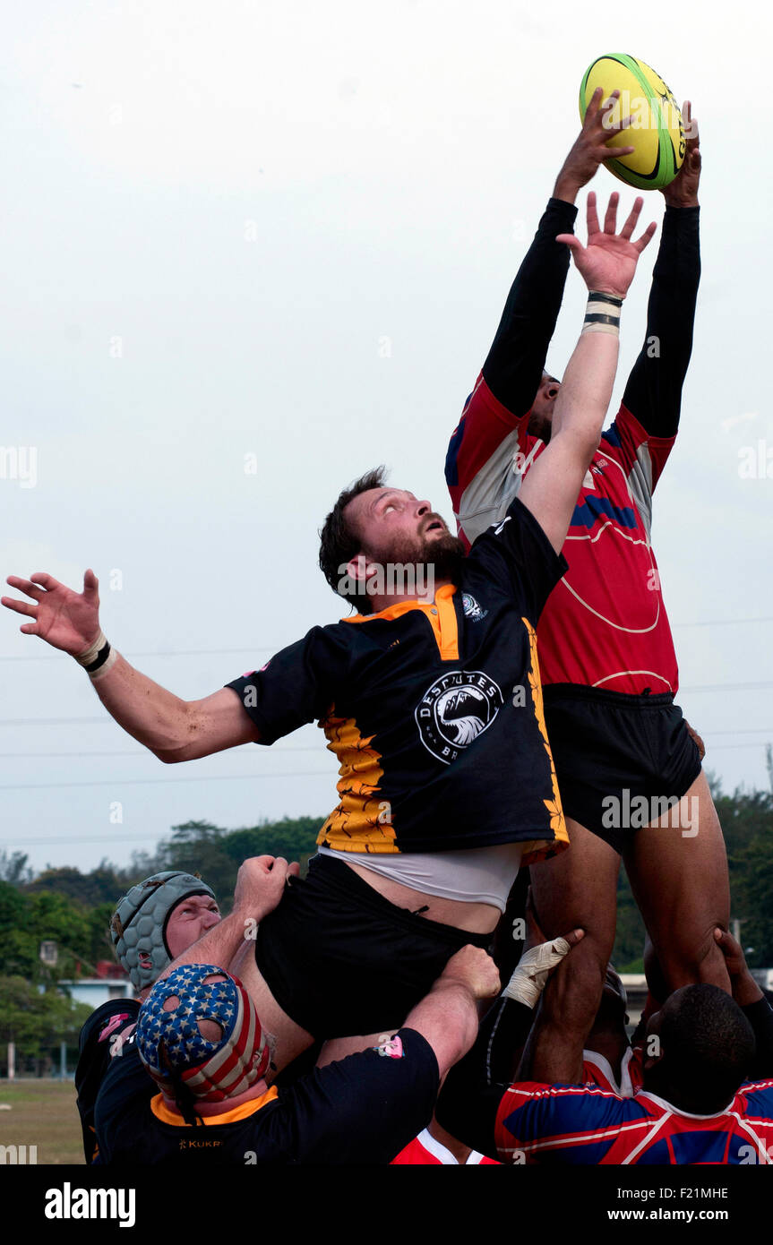 Havana, Cuba. 9th Sep, 2015. Players compete during a rugby match ...