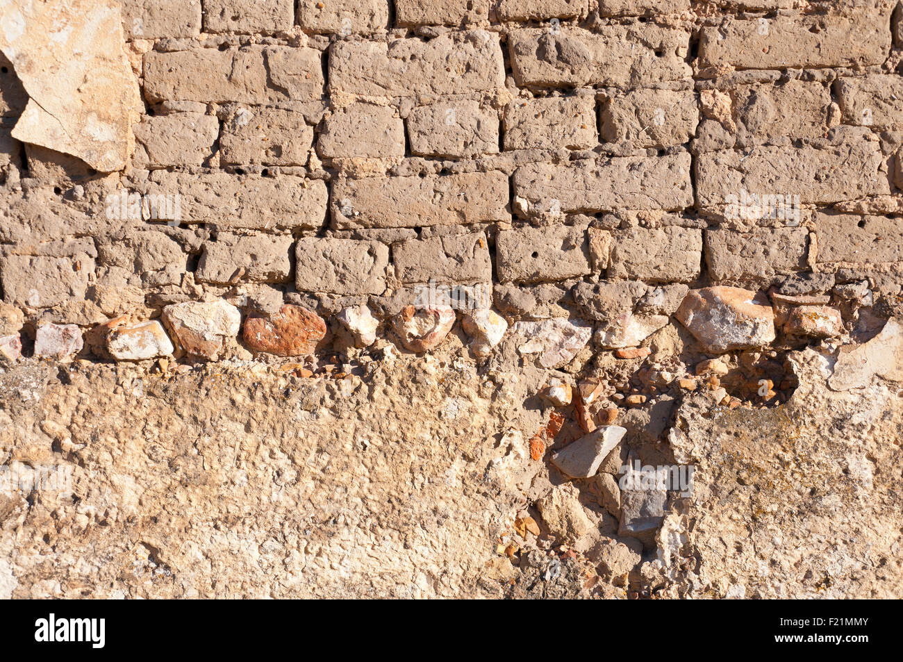 Detail of an adobe wall of an old farmhouse in Ciudad Real Province ...