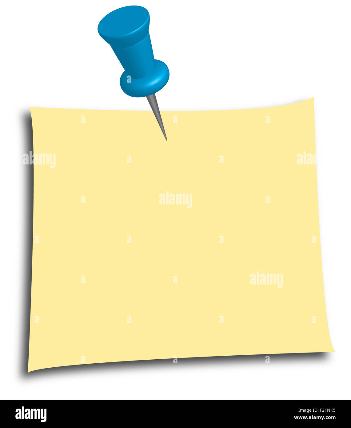 Blank yellow sticky note with blue push pin isolated on white ...