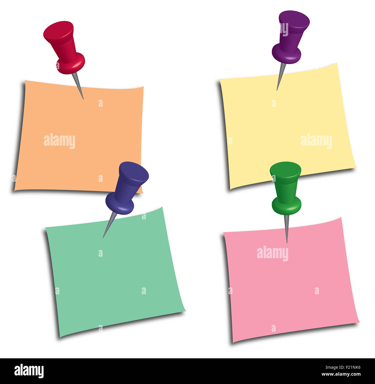 set of colorful sticky note with push pin isolated on white background ...