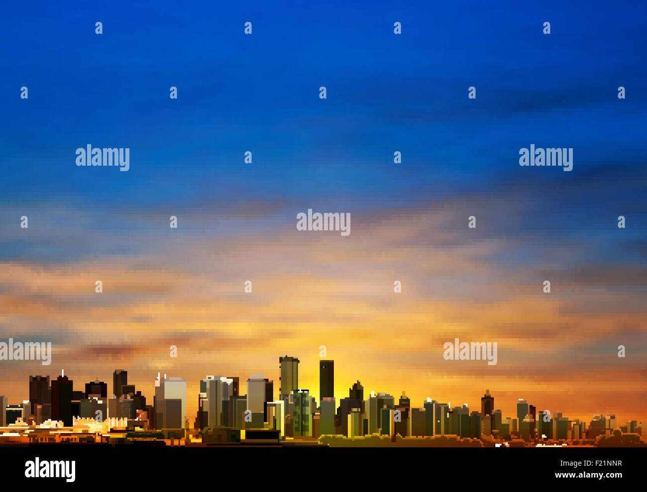 abstract blue sunrise background with panorama of city vector ...