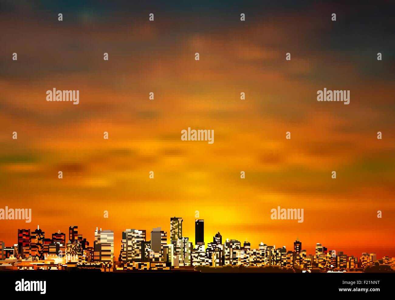 abstract brown sunset background with panorama of city vector ...